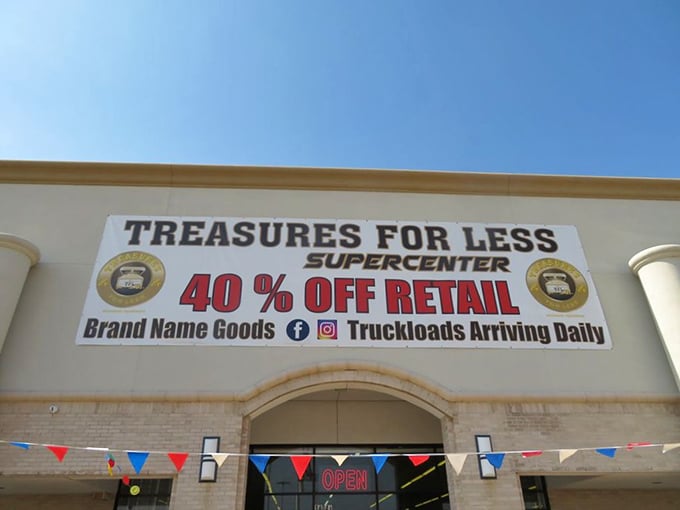 The storefront promises what's inside – 40% off retail and "truckloads arriving daily" is music to a bargain hunter's ears.