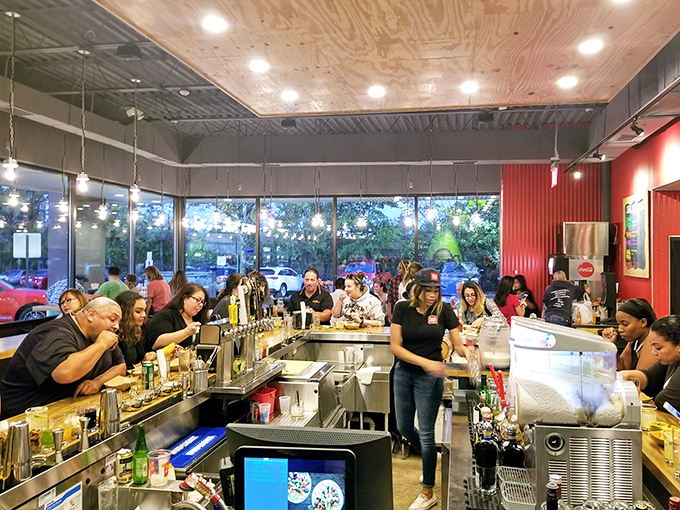Where the magic happens. The bustling bar area proves that taco enthusiasm crosses all demographic boundaries and keeps the staff moving at maestro speed.