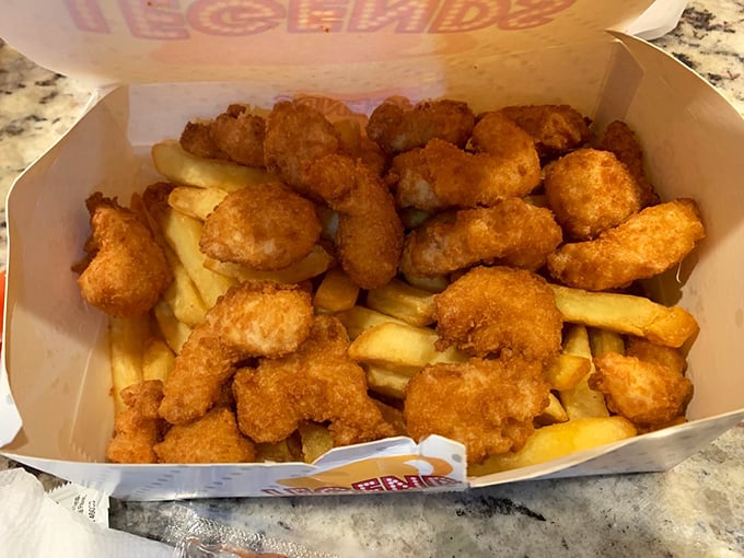 Golden nuggets of fried shrimp nestled among French fries – the seafood and potato version of "you complete me" that Tom Cruise never thought to mention.