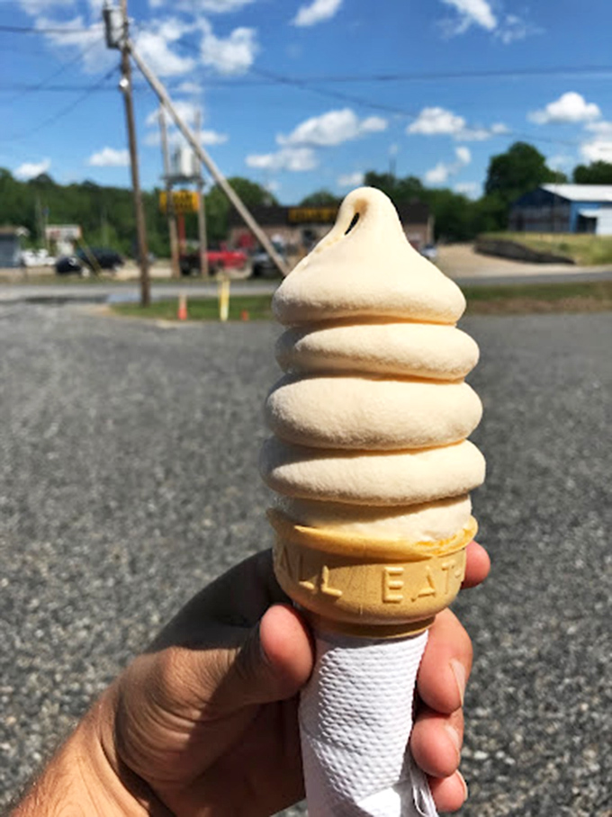 The perfect swirl of soft-serve against an Arkansas sky – simple pleasures that make you question why you ever bothered with fancy desserts.
