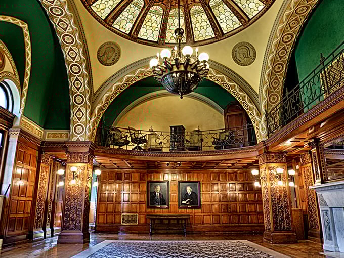 Wood paneling and stained glass domes—courtrooms that make you think "I should commit a crime just to be tried somewhere this gorgeous."