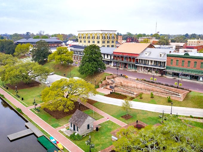 From above, Natchitoches reveals its perfect proportions—a walkable downtown, green spaces, and the meandering Cane River all within strolling distance of affordable housing.
