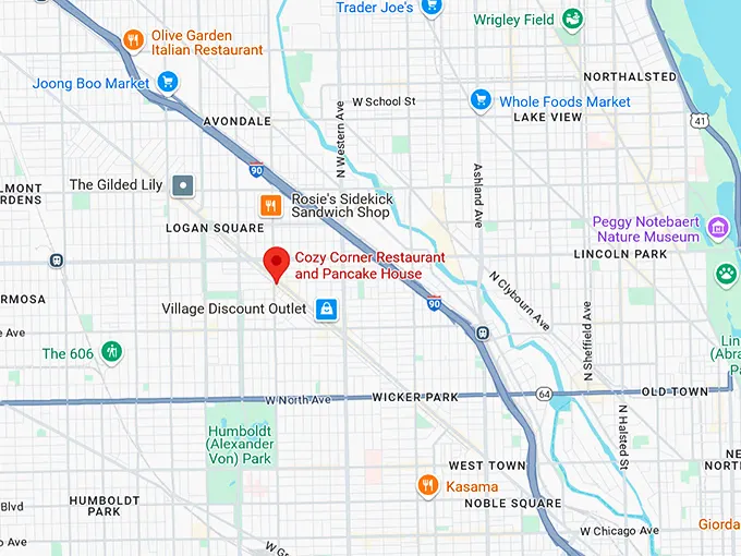 16. cozy corner restaurant and pancake house (2294 n milwaukee ave) map