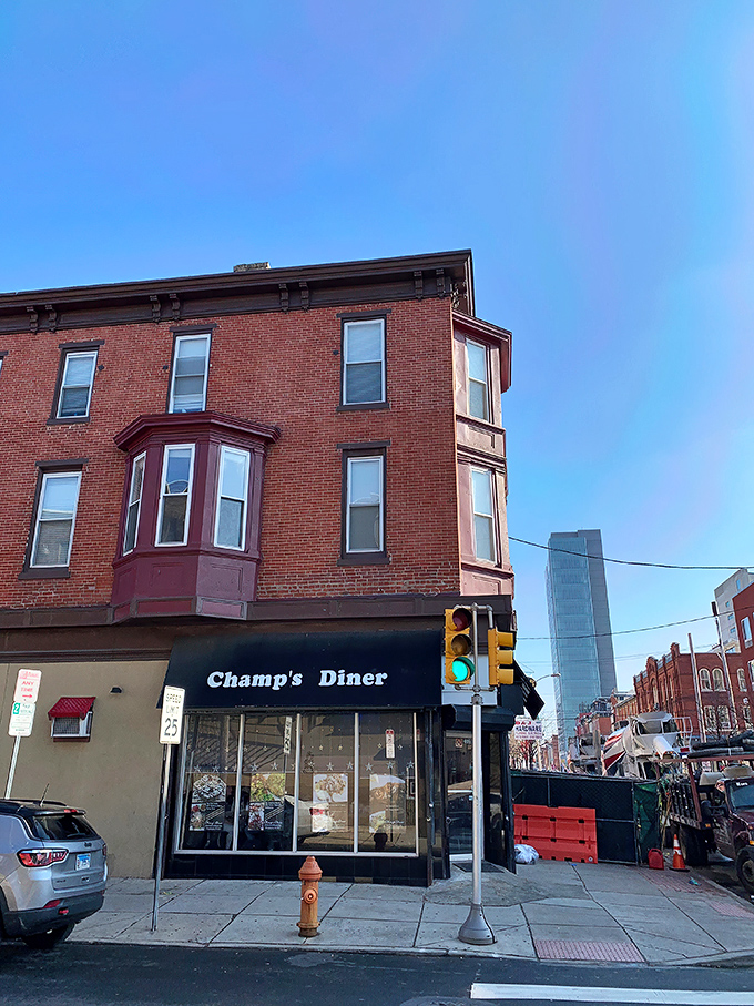 The unassuming exterior of Champ's Diner proves once again that culinary treasures often hide behind modest storefronts, just waiting to change your breakfast game forever.