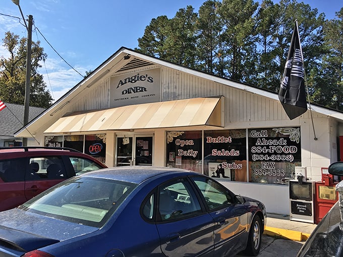 Angie's Diner: The classic white exterior promises comfort food that delivers on nostalgia with every bite.