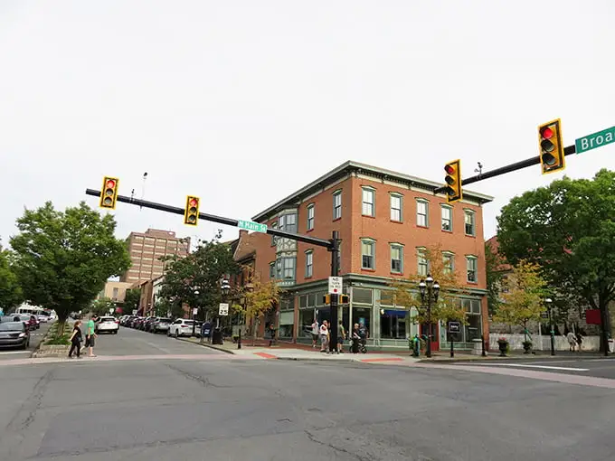 Historic brick buildings stand sentinel at Bethlehem's crossroads, where time slows down and retirement dreams speed up.