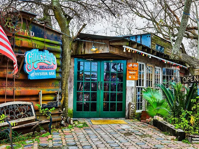Gilhooley's exterior looks like a pirate's hideout that accidentally became a restaurant. That weathered wood has seen more seafood stories than a fisherman's diary.