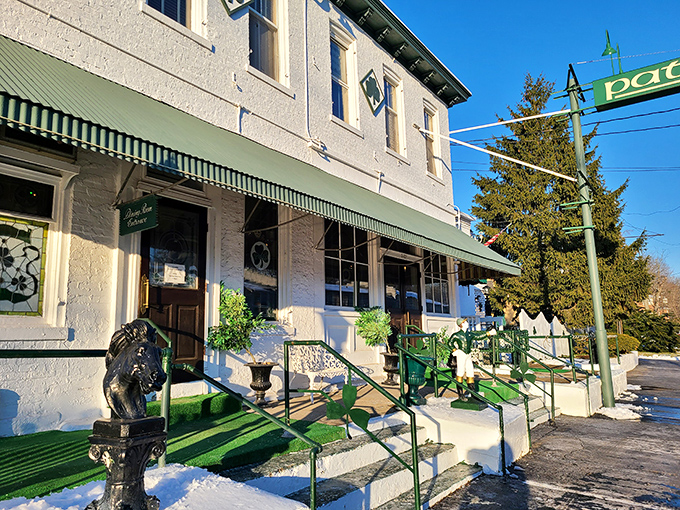 Pat's Steakhouse exterior welcomes you like an old friend. That green awning has sheltered generations of steak lovers heading in for beefy bliss.