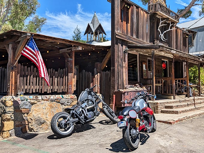 The Old Place: Where the American flag welcomes you and motorcycles park out front. This rustic wooden time machine serves up cowboy-worthy steaks.