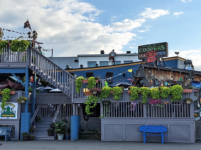 Cooper's outdoor patio welcomes hungry sailors with its whimsical nautical decor – think Disney met a fisherman and opened a restaurant!
