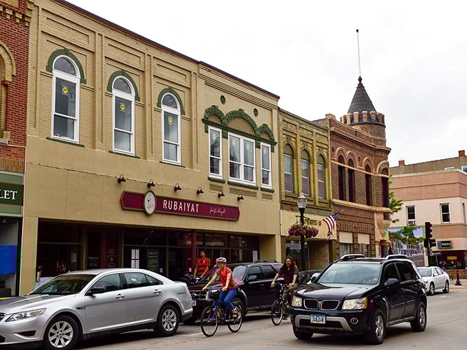 Brick buildings stand sentinel on Decorah's Water Street, where small-town Iowa shows off its timeless appeal.