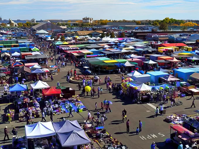 A bird's-eye view of treasure hunting paradise. Like a real-life "Where's Waldo?" but with vintage vinyl and funnel cakes.