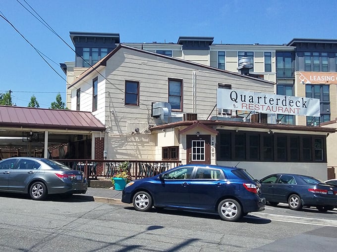 Paper-covered tables and wooden mallets await at Quarterdeck—nature's way of saying "prepare for delicious crab carnage!"