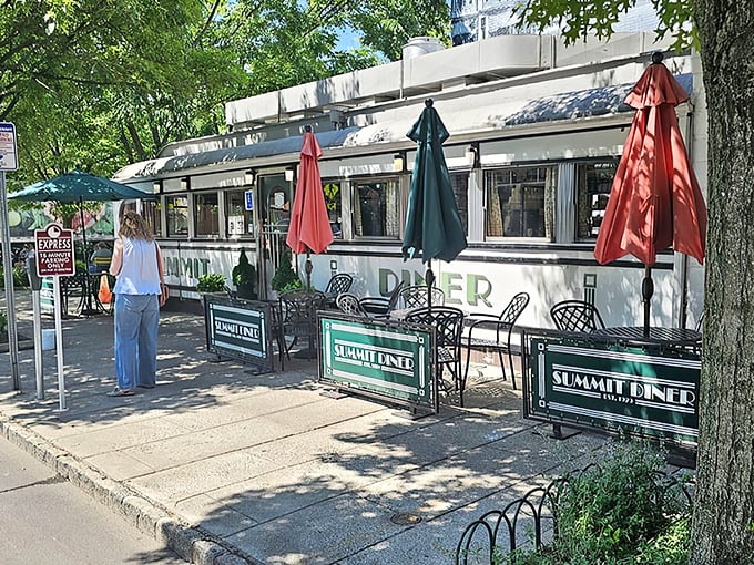 Outdoor seating at Summit Diner lets you people-watch while debating life's important questions, like whether it's called pork roll or Taylor ham.