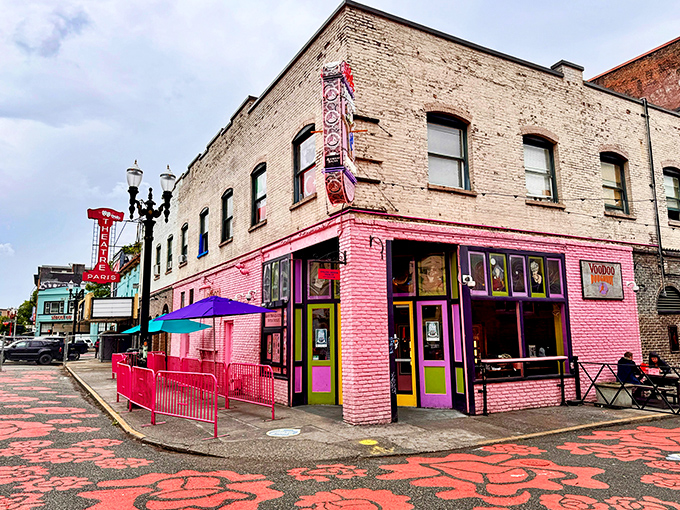Voodoo's unmistakable storefront with its quirky bull silhouette – Portland's sweetest landmark for the midnight munchies.