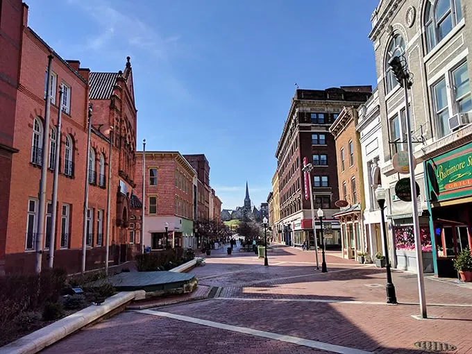 Sunlight bathes Baltimore Street's pedestrian mall, where locals stroll without the hurried pace (or prices) of big-city living.