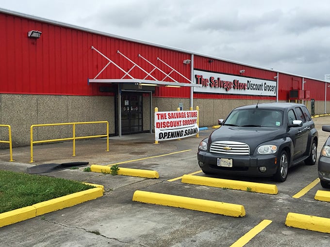 No fancy frills here—just yellow parking bumpers and a straightforward entrance that says, "Leave your pretension at the door, bring your shopping spirit."