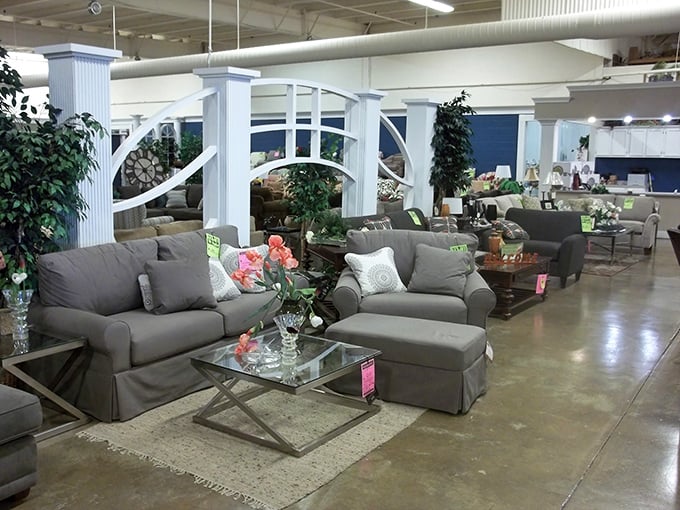 Step inside and the TARDIS effect hits you—somehow this place is bigger on the inside, with elegant archways guiding you through furniture paradise.