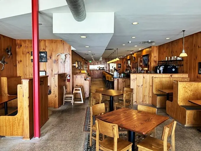 Wood paneling that would make Ron Swanson weep with joy. This isn't interior design—it's a commitment to the rustic authenticity that proper barbecue demands.