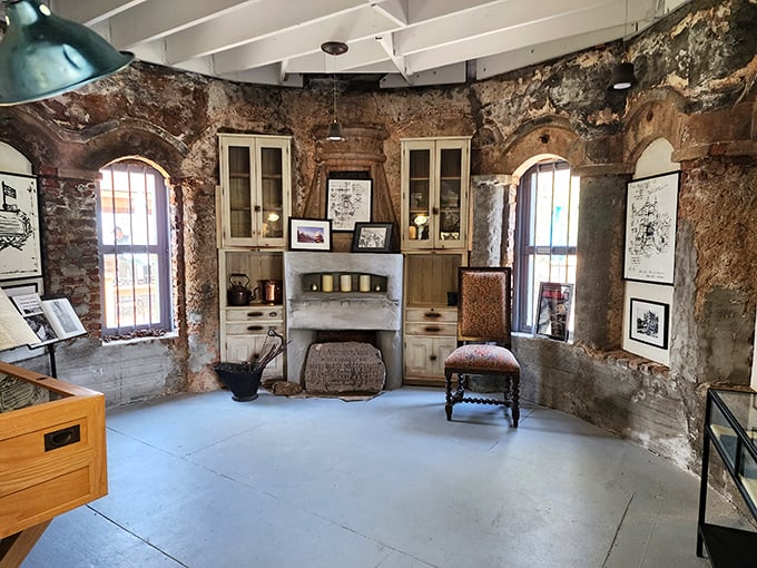Step inside what remains of the residence building, where weathered walls tell stories of a bygone era and history feels tangibly close.