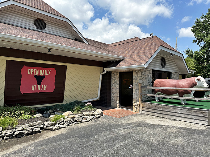 Those life-sized cows aren't just decoration – they're the welcoming committee letting you know you've arrived at beef paradise.