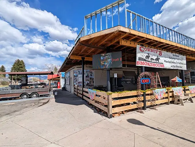 Cowboy's Smokehouse looks exactly how a place serving legendary smoked steaks should – no fancy frills, just honest-to-goodness flavor waiting inside.
