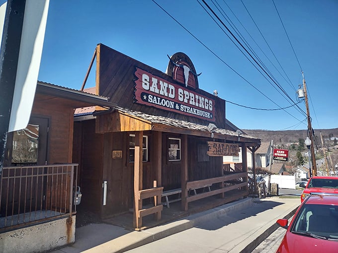 Saddle up for Sand Springs, where the Wild West meets Maryland charm. This wooden facade hides steak treasures worth the journey.
