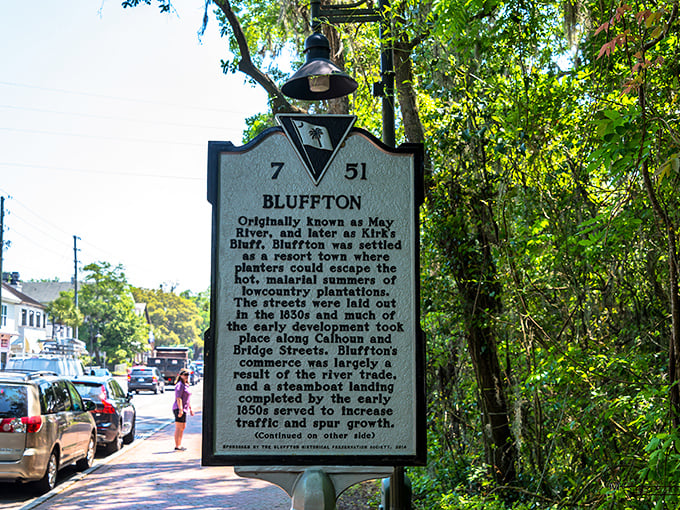 History lives on every corner in Bluffton, as this historic marker reveals the town's fascinating past as a resort getaway.