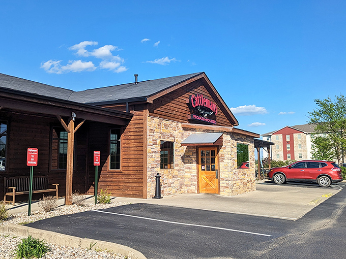 Morning light catches Cattleman's wooden charm. Like a steakhouse from central casting – unpretentious, inviting, and promising delicious things inside.