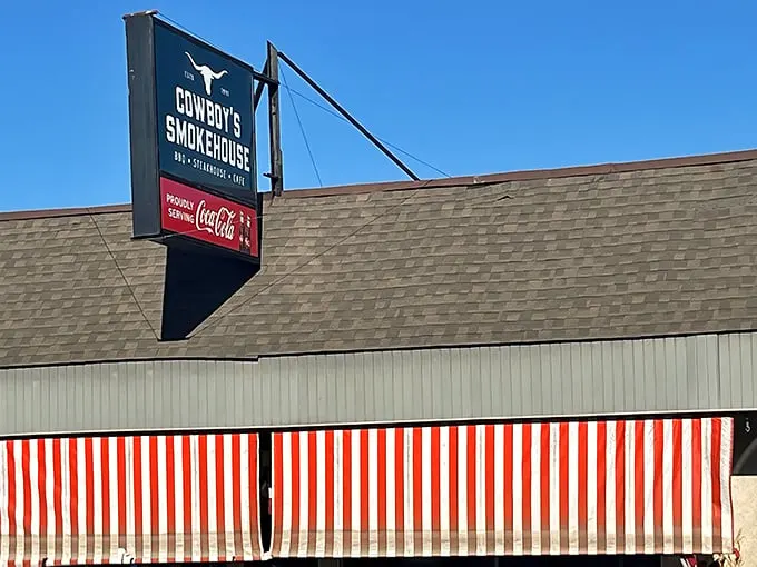 That longhorn sign says it all – this is cattle country cuisine where smoke meets meat in a delicious slow dance of flavor.