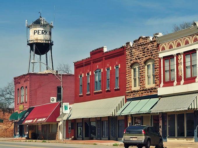In Perkins, that water tower isn't just a landmark—it's practically the town's unofficial mascot watching over generations of friendly neighbors.
