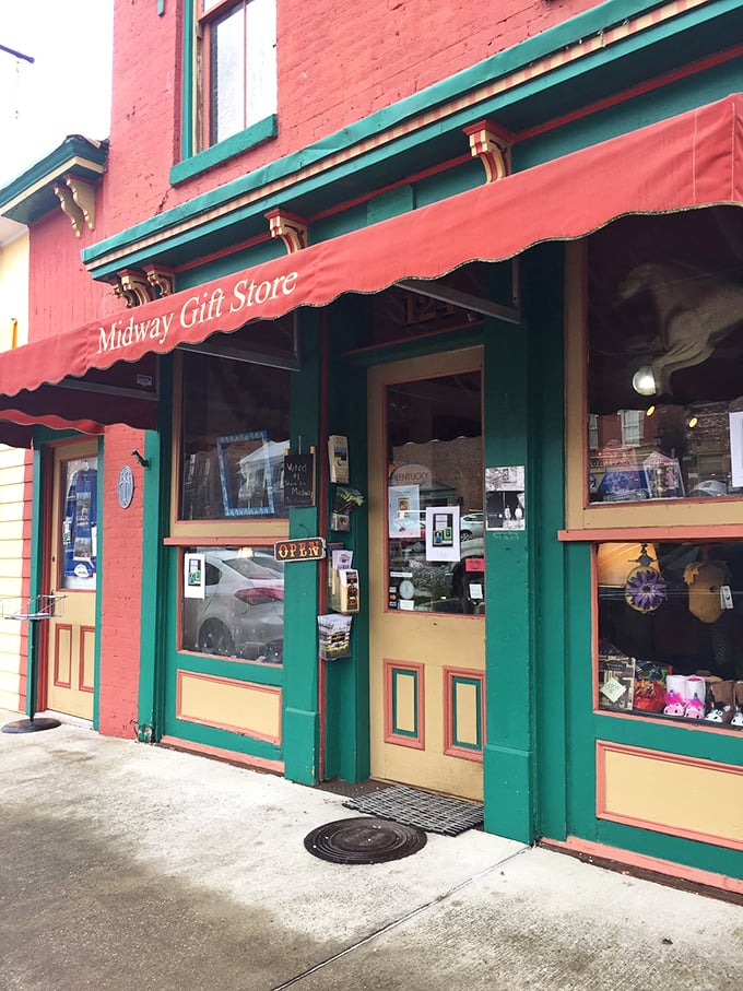 This isn't just a gift shop—it's a time machine. The vibrant red brick and emerald trim of the Midway Gift Store practically begs you to step inside.