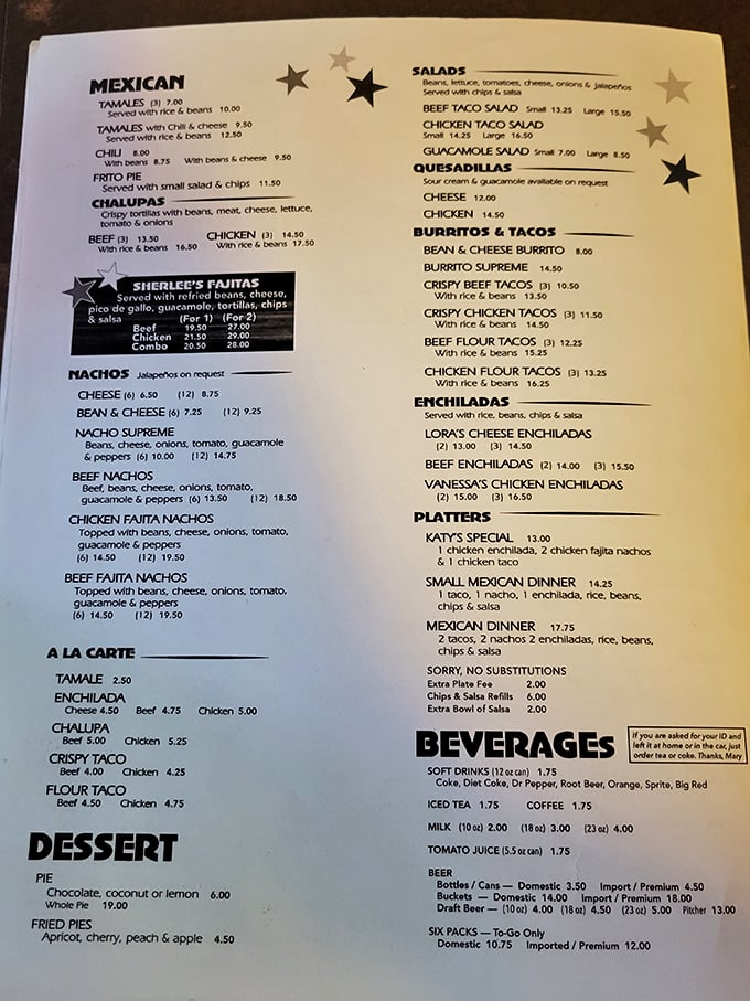 This menu isn't just a list of food – it's a roadmap to happiness with stars marking the path to Texas food nirvana.