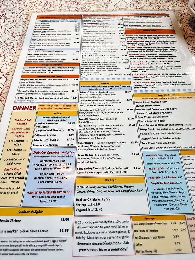 This menu isn't just a list of options—it's a roadmap to happiness. The hardest decision you'll make today is choosing between breakfast all day or that legendary chicken fried steak.