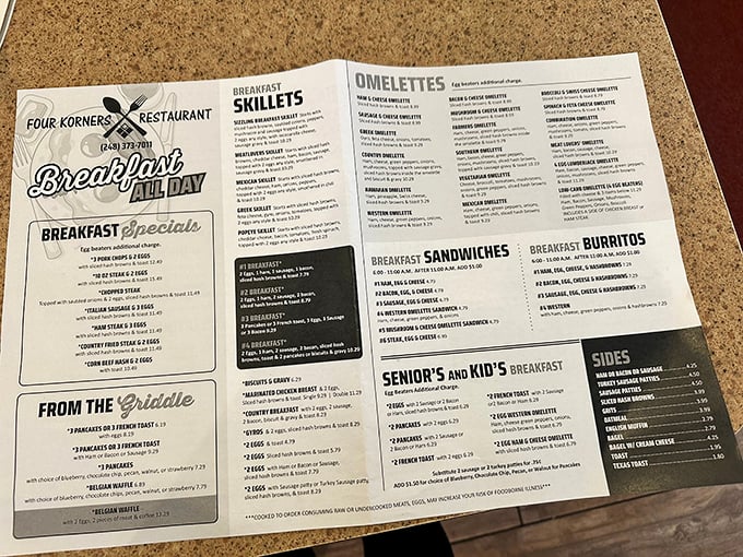 A menu that doesn't need fancy fonts or pretentious descriptions—just honest food that speaks for itself. "Breakfast All Day" might be the three most beautiful words in English.