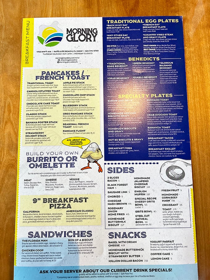 A menu that reads like a love letter to breakfast, offering everything from classic stacks to creative benedicts that'll make your morning glorious.