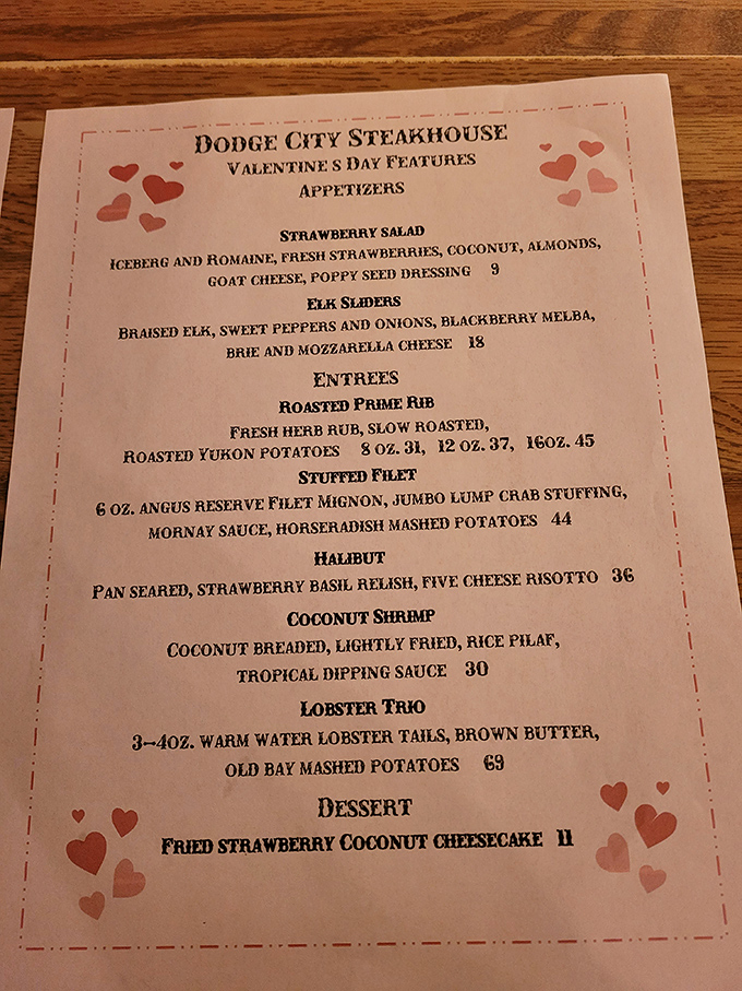 This Valentine's menu reads like a love letter to carnivores. The Elk Sliders and Roasted Prime Rib aren't just dishes—they're declarations of delicious intent.