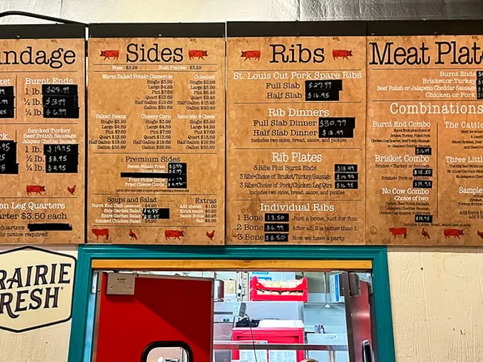 The menu board at Slap's—a sacred text for meat enthusiasts that might as well read "Happiness Available by the Pound."
