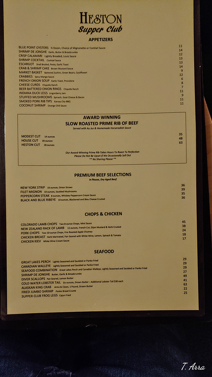 This isn't a menu—it's a declaration of culinary intent, where "modest" means 16 ounces and every item promises Midwest abundance without apology.
