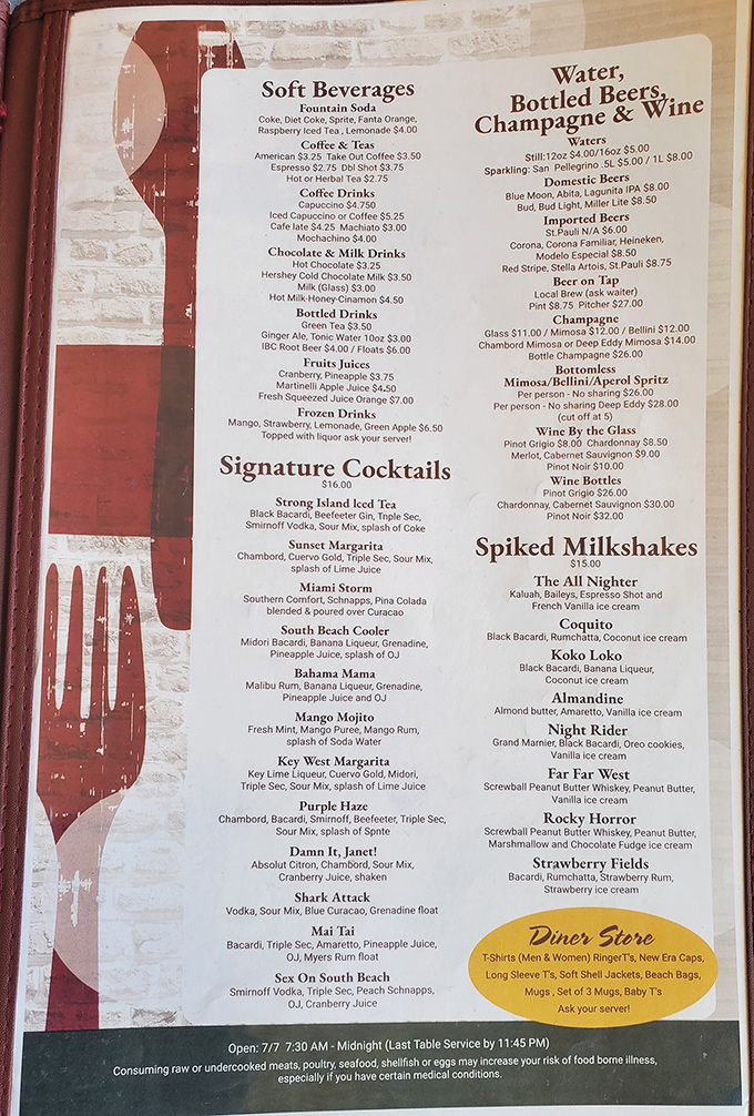The menu reads like a love letter to American comfort food, with those spiked milkshakes stealing the spotlight like the star performers they truly are.