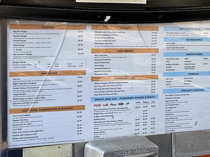 This menu isn't just a list of food—it's a roadmap to happiness. Study it like you're planning a delicious heist, with the Big Ed's Burger as your ultimate prize.