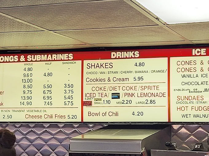 This menu board isn't just listing food items—it's displaying a manifesto of American comfort cuisine that's remained blissfully unchanged while food trends come and go.