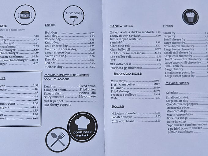 A menu board that reads like a love letter to American classics. No foam reductions or deconstructed anything—just honest food that makes your mouth water.