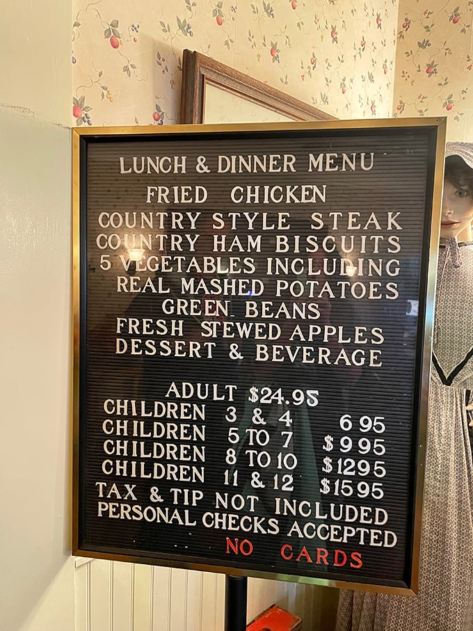 The menu board tells you everything you need to know—fried chicken isn't just a dish here, it's the headliner.