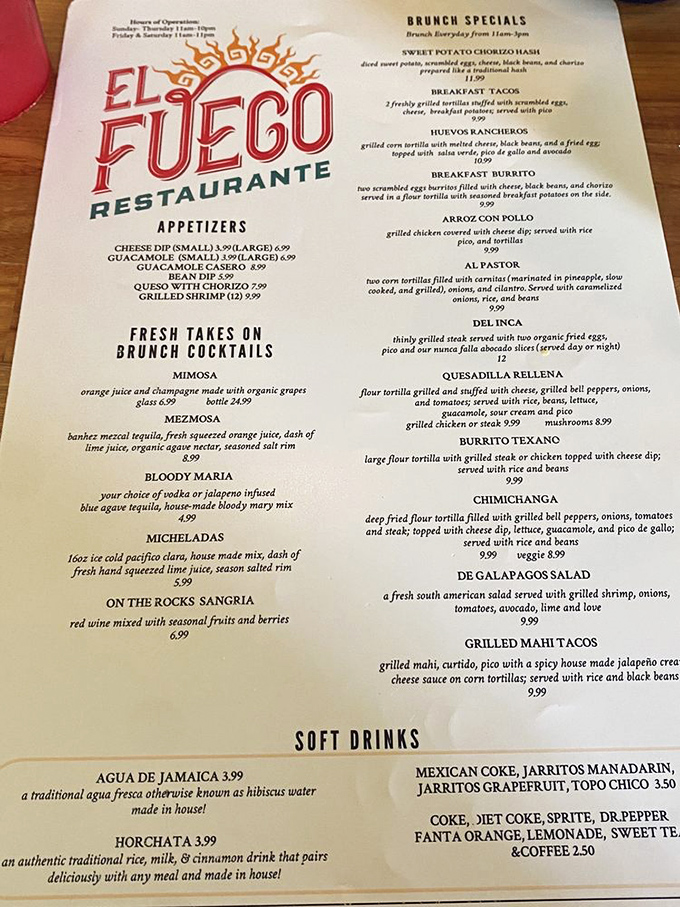 This menu isn't just a list of dishes—it's a roadmap to flavor paradise. The chimichanga description alone might make you weep with anticipation.