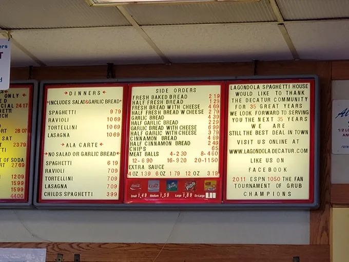 The menu board at La Gondola is a masterclass in simplicity—no foams, no reductions, just Italian-American classics that haven't needed updating since bell bottoms were in fashion.