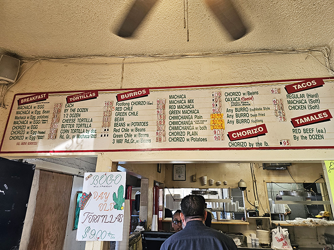 The menu board tells you everything you need to know: no frills, no fuss, just legendary Mexican staples that have stood the test of time.