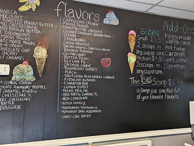 The chalkboard menu—a masterpiece of possibilities. Like reading a dessert novel where every character is delicious and the plot always thickens.