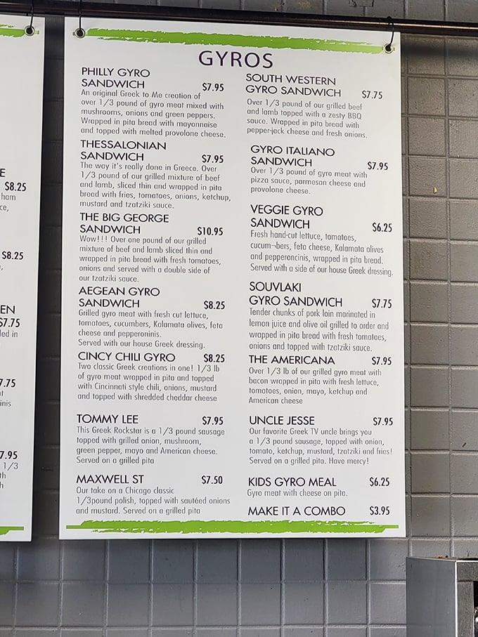 The menu board reads like a passport to flavor country—each gyro option more tempting than the last. Decision paralysis has never been so delicious.