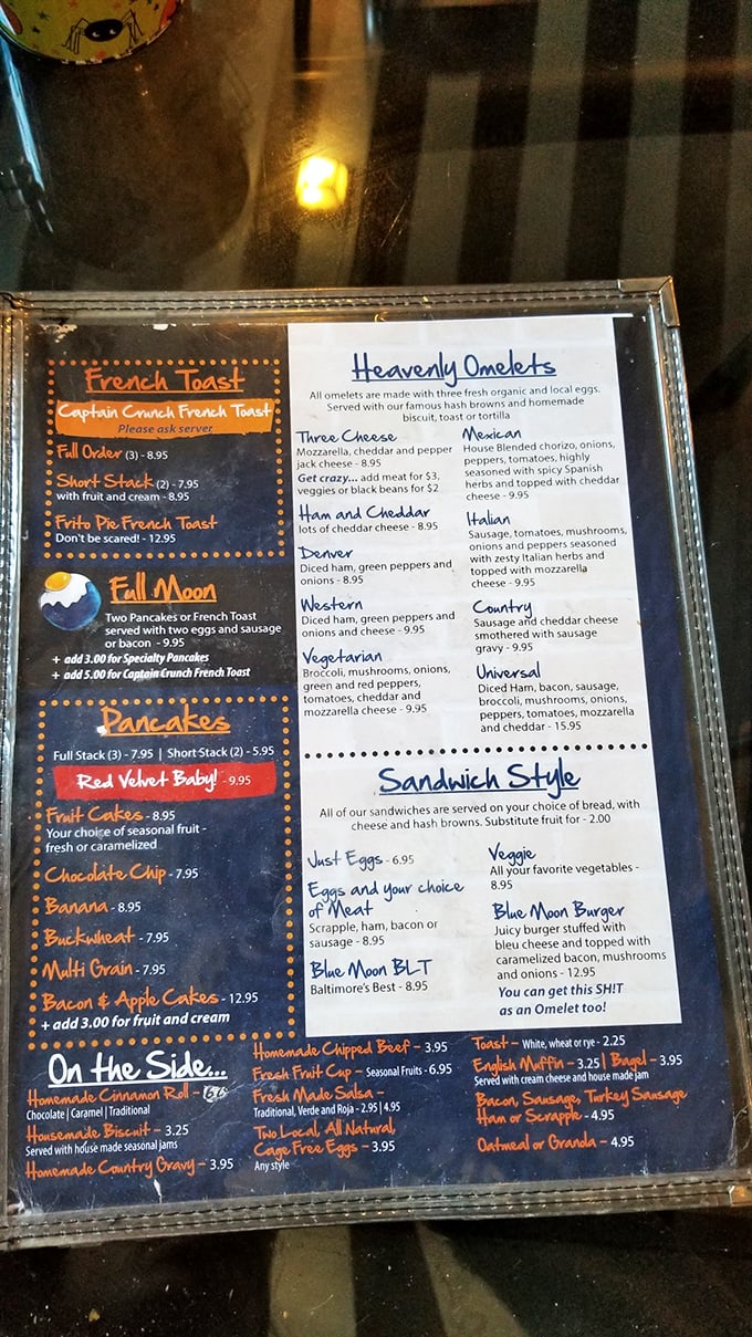 This menu isn't just a list of options—it's a roadmap to breakfast nirvana. The Captain Crunch French Toast alone is worth setting your alarm for.